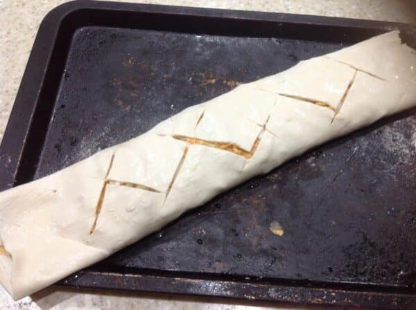 Cheese and onion roly poly, 57p/38p a portion