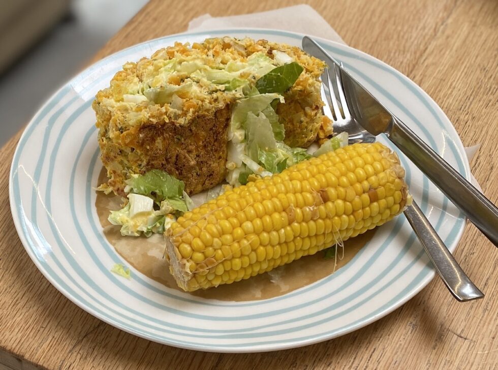 A vegetable roulade made with cauliflower and pumpkin